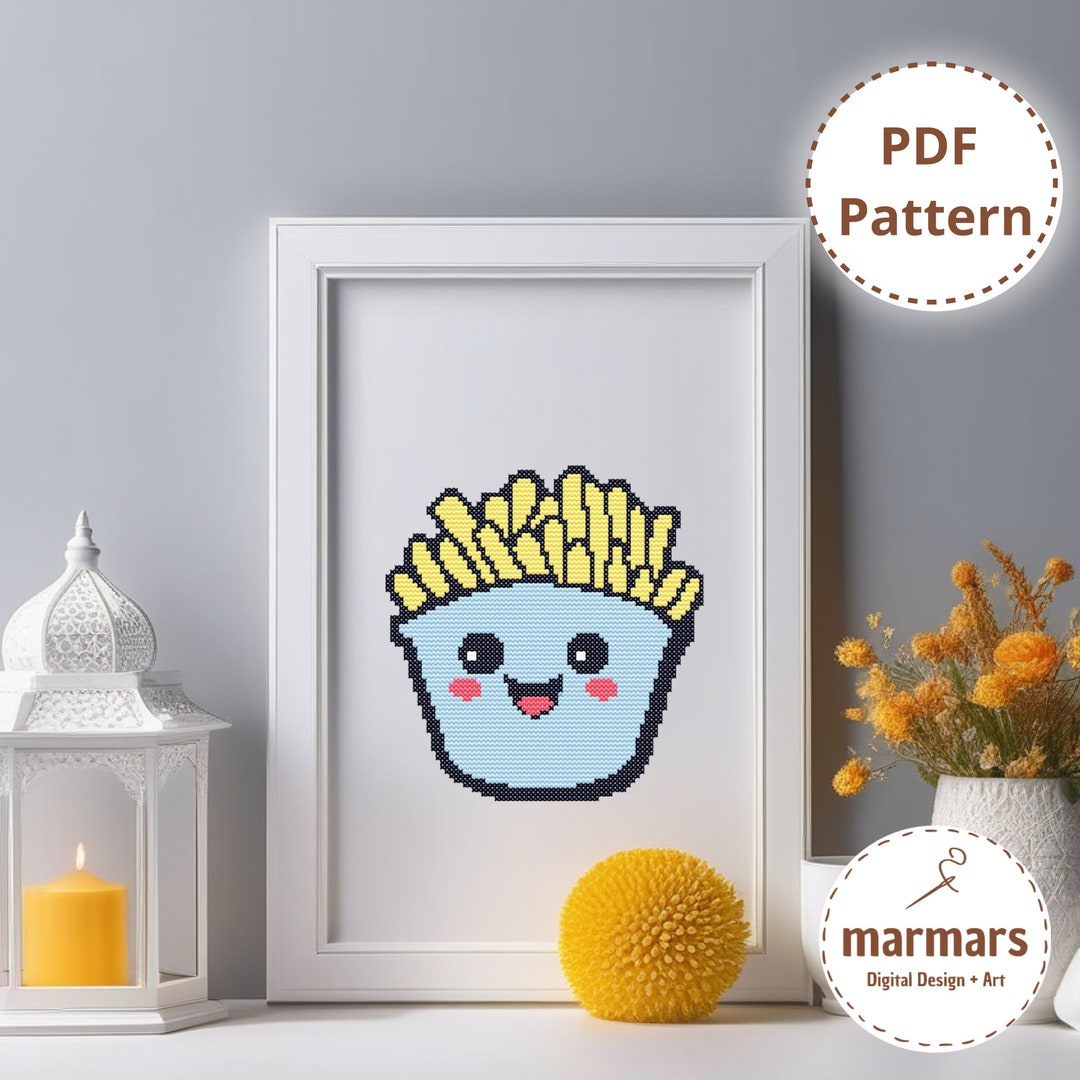French Fries Embroidery in Comic Style, Happy French Fries, Digital ...