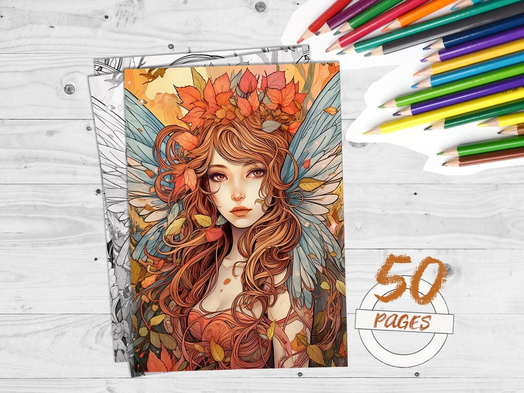 50 Fairy Coloring Pages, Mythical Creatures, Enchanting Printable ...