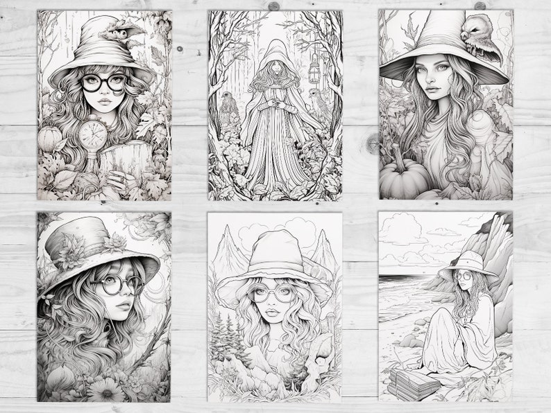 50 Witch Coloring Pages, Magical Witch Art, Fantasy Witchcraft Coloring ...