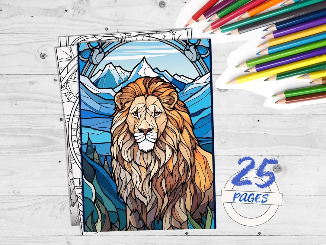 25 Lion Coloring Book, Printable Pages, Adult Coloring Book, Jungle ...