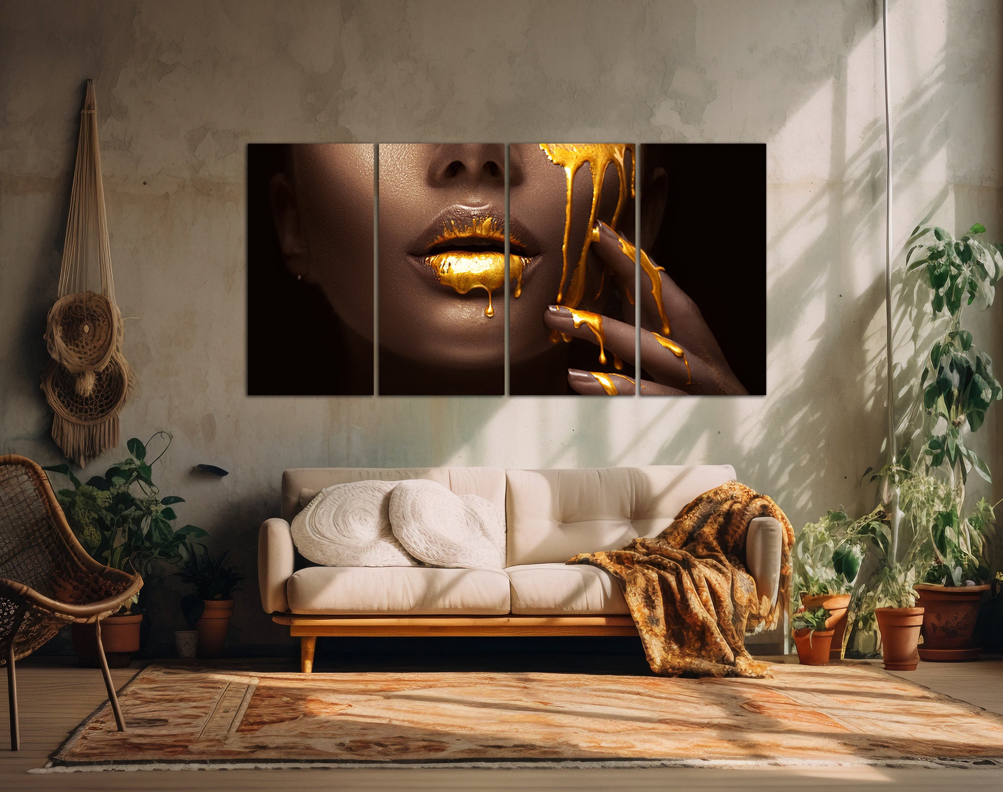 African American Canvas Wall Art Art Black Woman Canvas Print Fashion African Woman Gold Lips ...