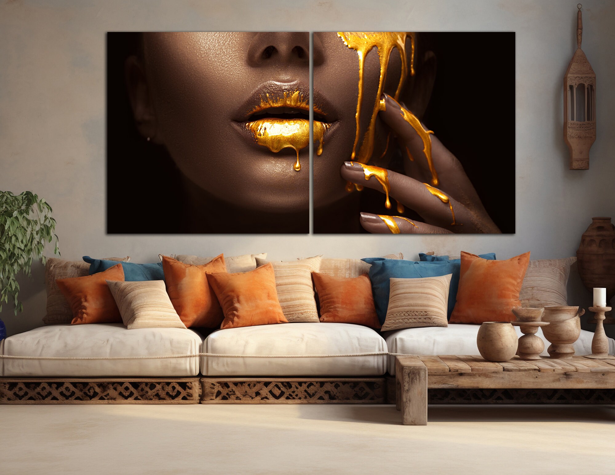 African American Canvas Wall Art Art Black Woman Canvas Print Fashion African Woman Gold Lips ...