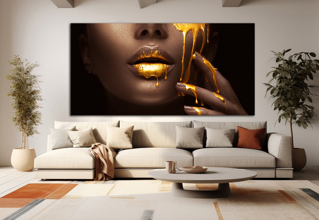 African American Canvas Wall Art Art Black Woman Canvas Print Fashion African Woman Gold Lips ...