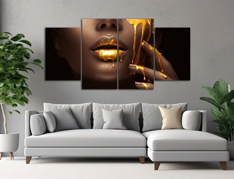 African American Canvas Wall Art Art Black Woman Canvas Print Fashion African Woman Gold Lips ...