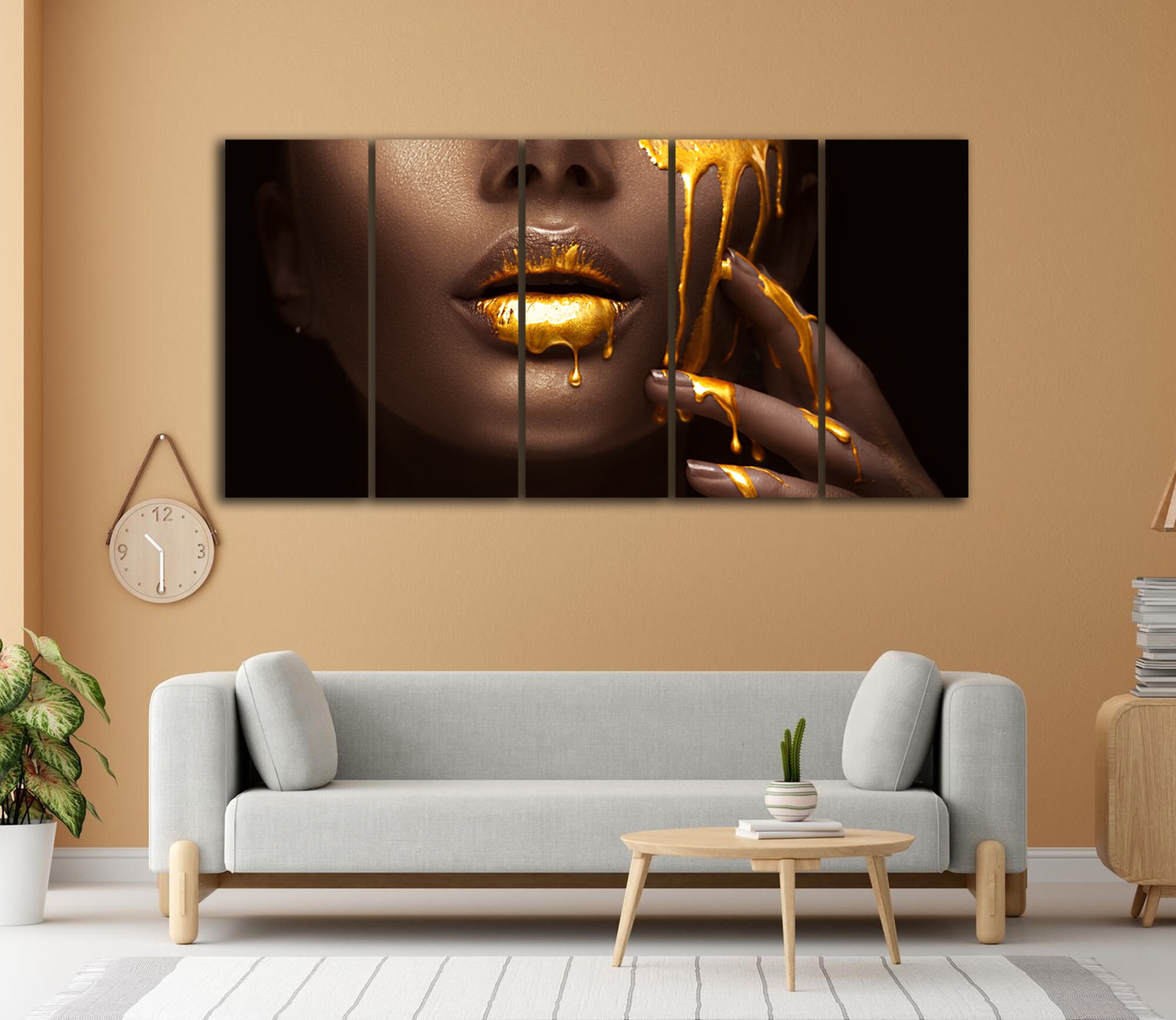 African American Canvas Wall Art Art Black Woman Canvas Print Fashion African Woman Gold Lips ...