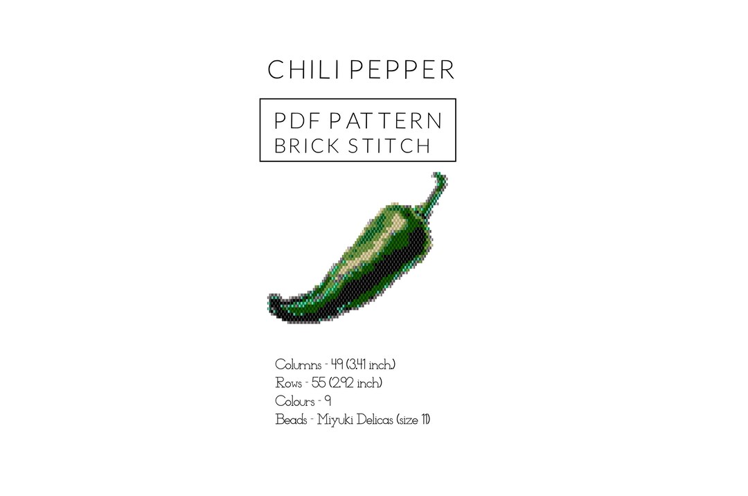 Chili Pepper Brick Stitch Beading Pattern PDF | Miyuki Delica 11/0 ...