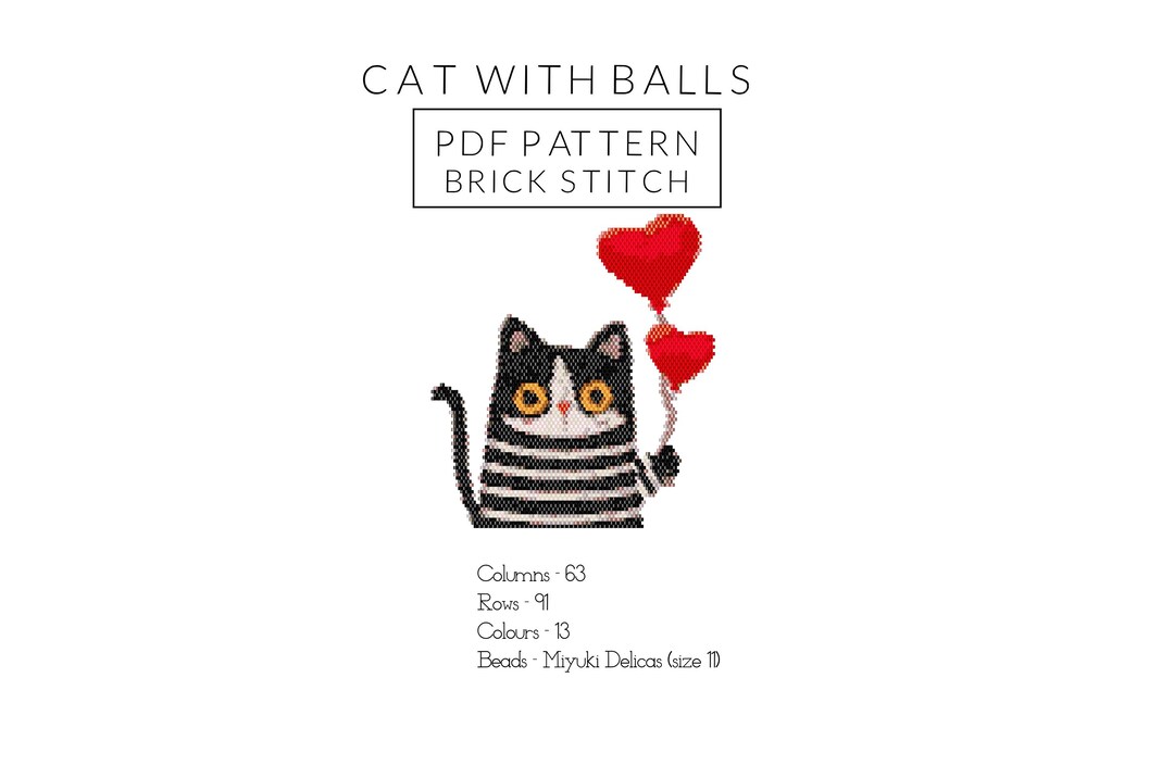 Cat With Balls, Seed Bead Pattern, Valetine's Day Pattern, Instand ...