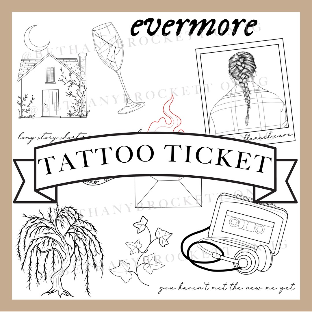 Evermore Swiftie Tattoo Flash Ticket - Tattoo Pass - Tattoo Ticket ...