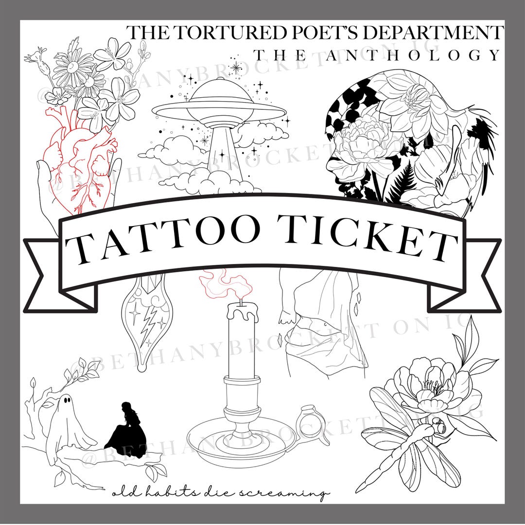 The Tortured Poet's Department Anthology - Swiftie Tattoo Flash Ticket ...