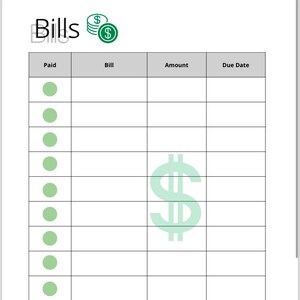 Bill Spreadsheet Template - Etsy