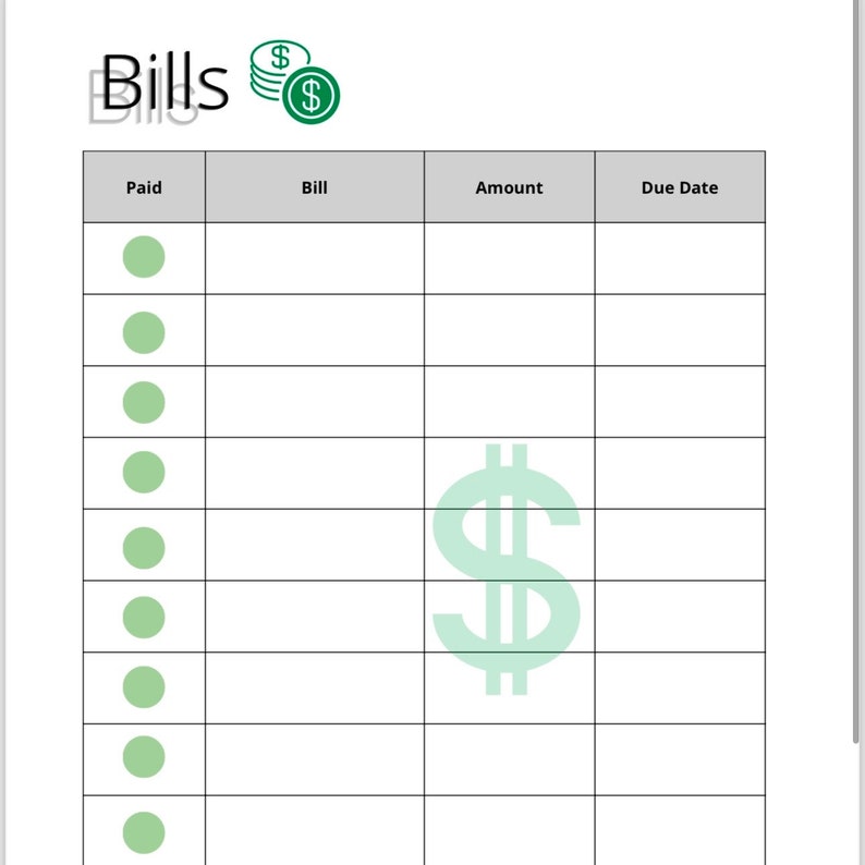 Bill Spreadsheet Template - Etsy