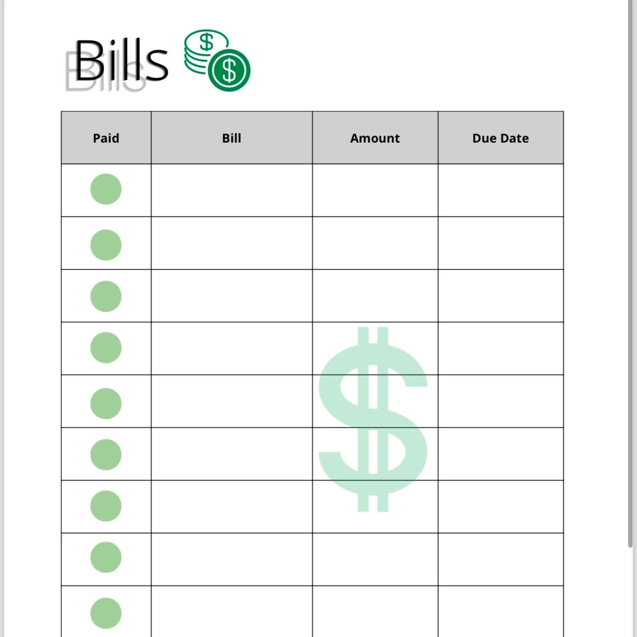 Bill Spreadsheet Template - Etsy