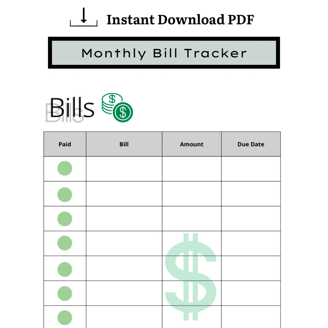 Bill Spreadsheet Template - Etsy