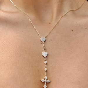 Diamond CZ Cross Lariat Necklace: Sterling Silver Rosary - Etsy