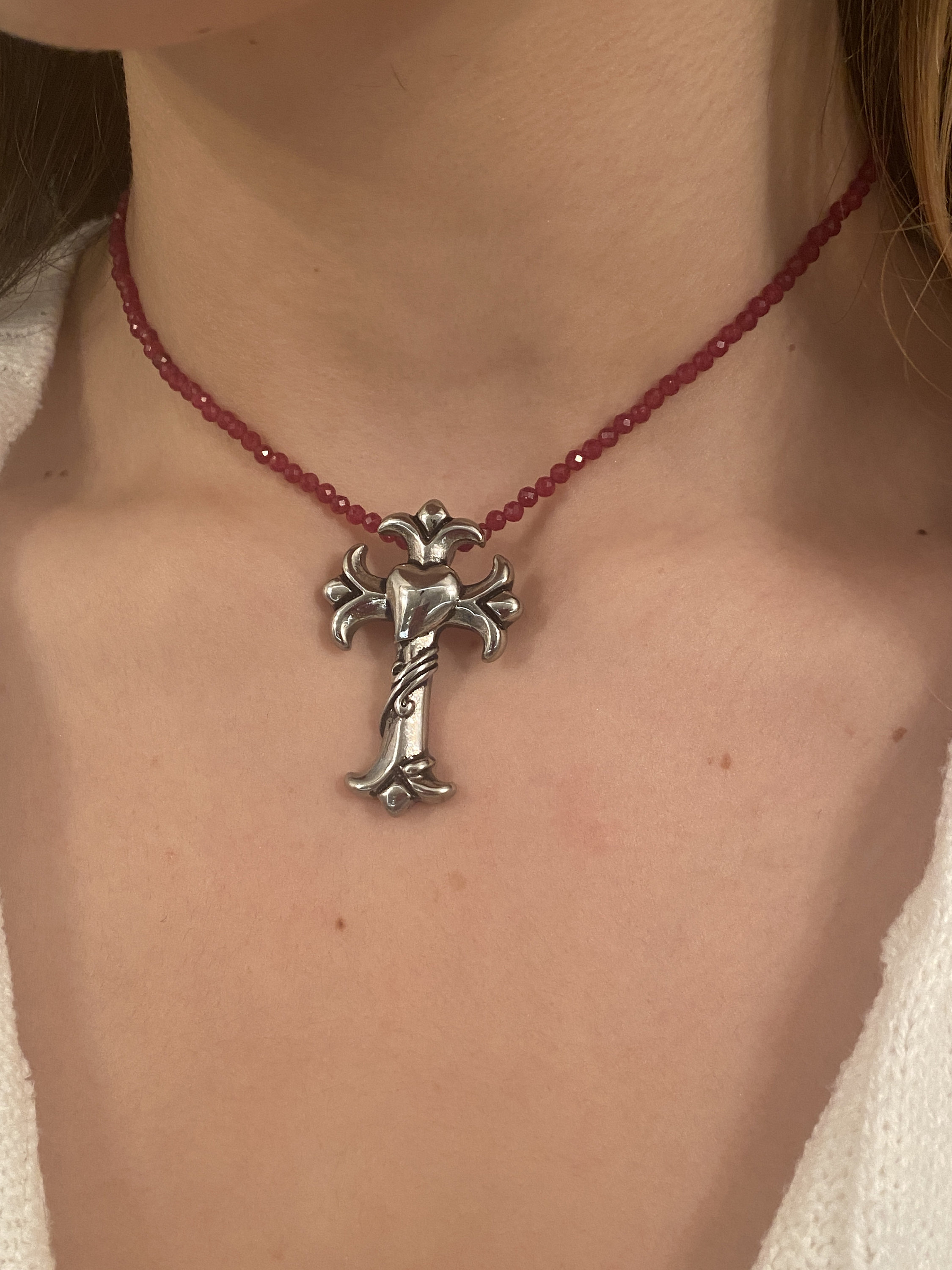 Ruby Cross Necklace | Big Cross Ruby Necklace | Handmade Ruby Cross ...