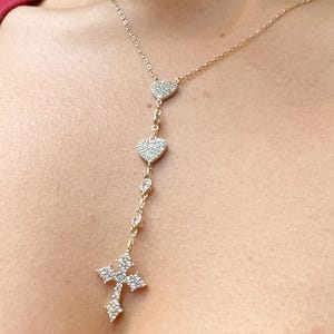 Diamond CZ Cross Lariat Necklace: Sterling Silver Rosary - Etsy
