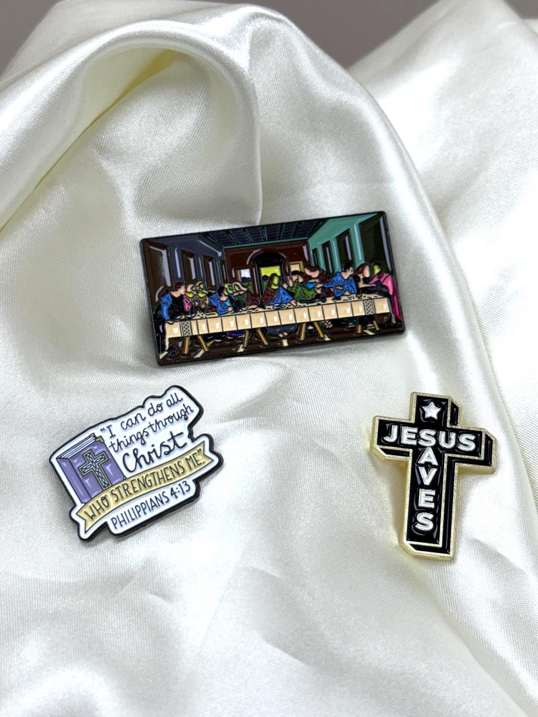 Christian Faith Pin Set – 3 Inspirational Enamel Pins: Jesus Saves ...