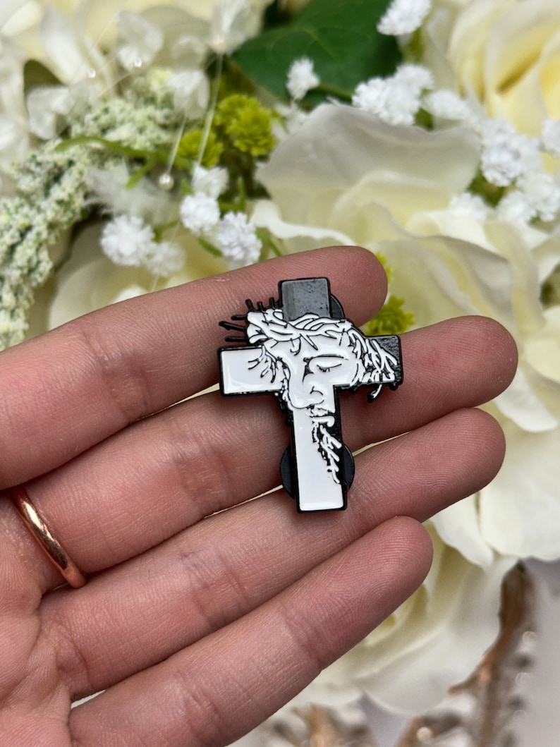 Cross Pin / Jesus Pin / Jesus on Cross Pin / Communion Gift / Black and ...