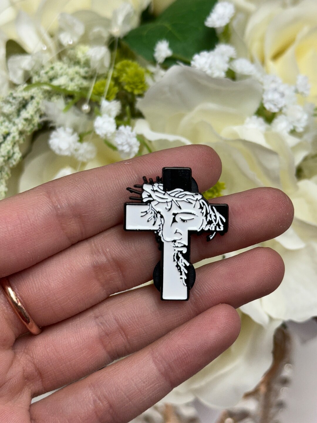 Cross Pin / Jesus Pin / Jesus on Cross Pin / Communion Gift / Black and ...