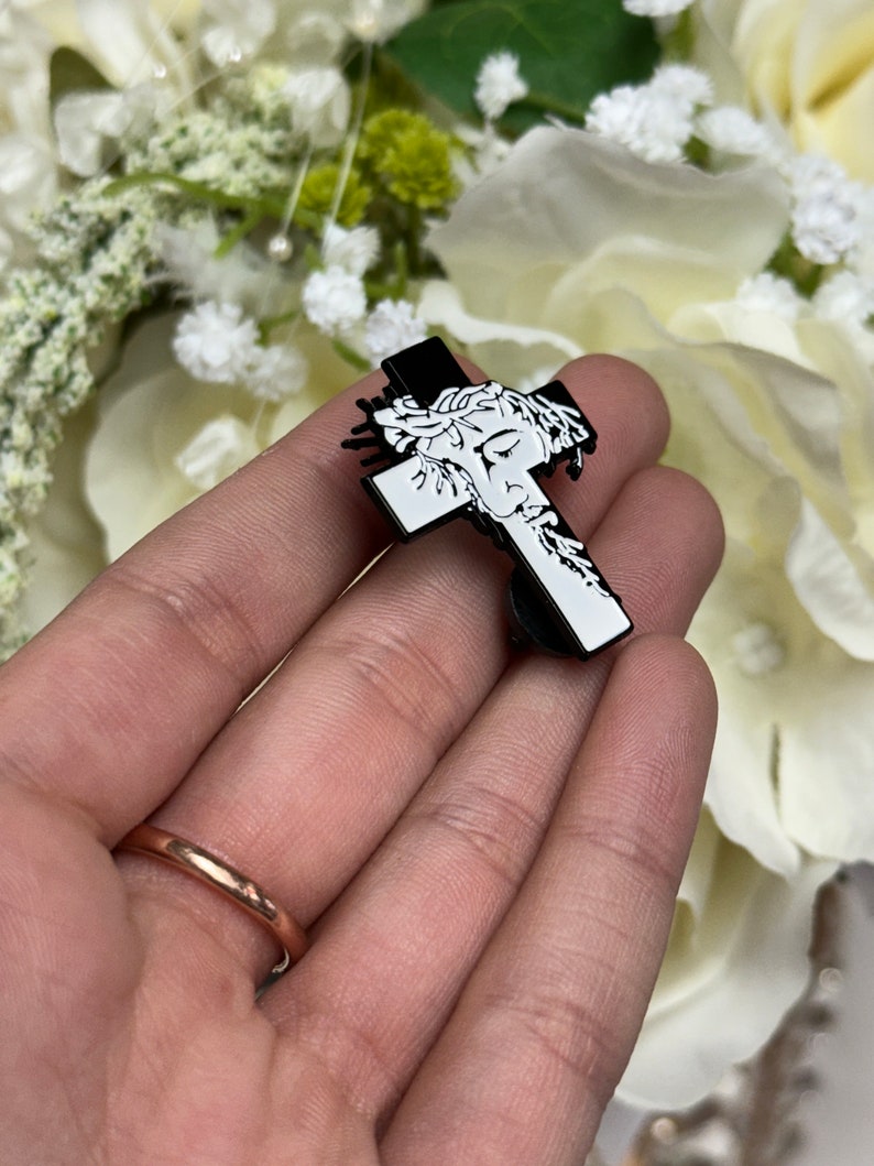Cross Pin / Jesus Pin / Jesus on Cross Pin / Communion Gift / Black and ...