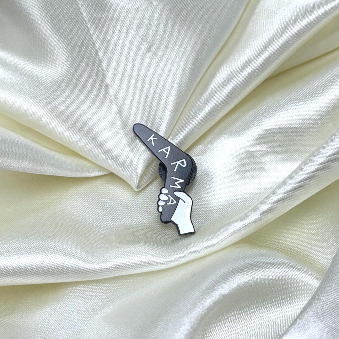 Karma Enamel Pin: Retro Boomerang Shape, Black & White Statement - Etsy