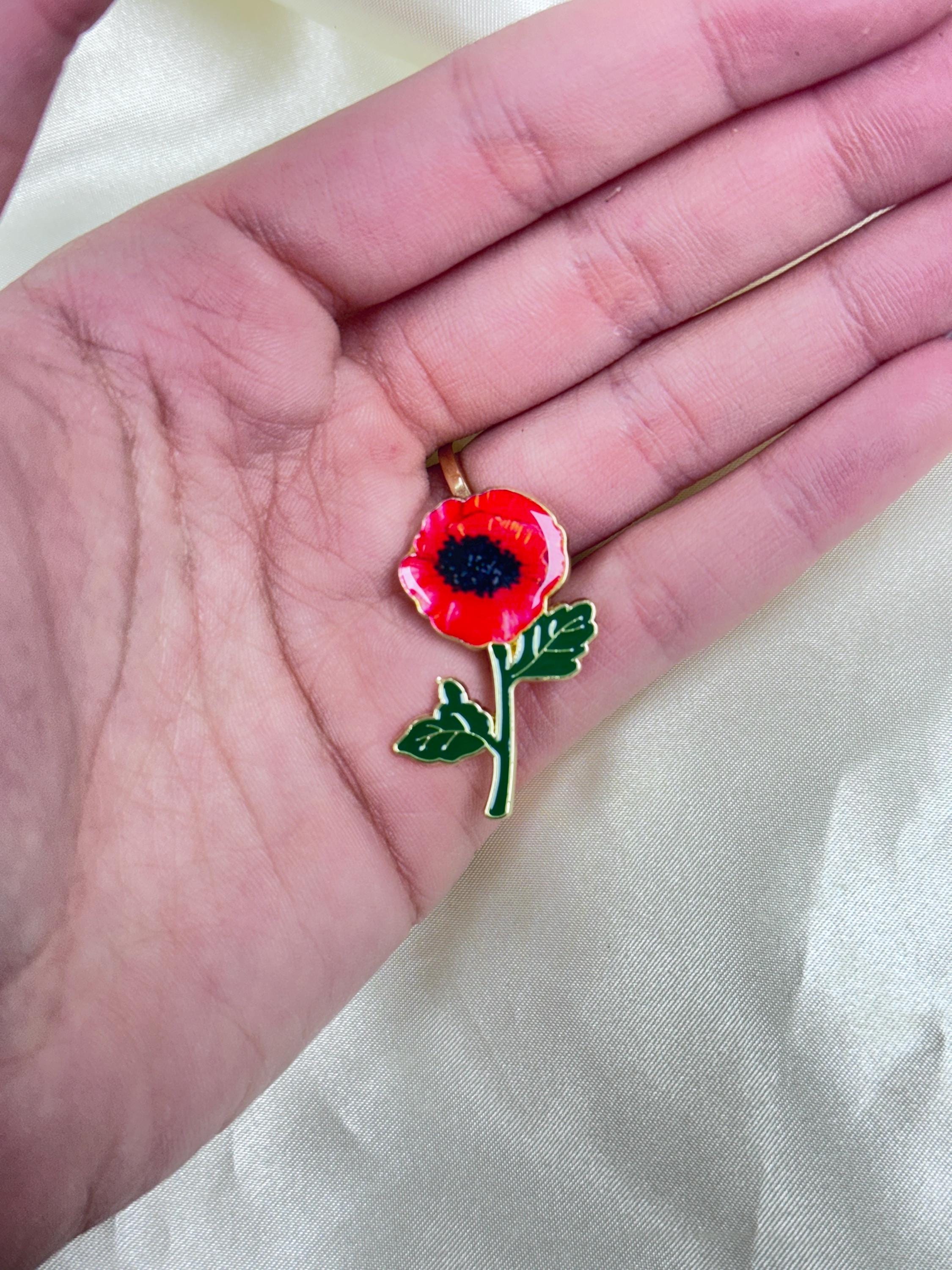 Red Poppy Enamel Pin – Memorial Remembrance Flower Lapel Pin, Gold ...