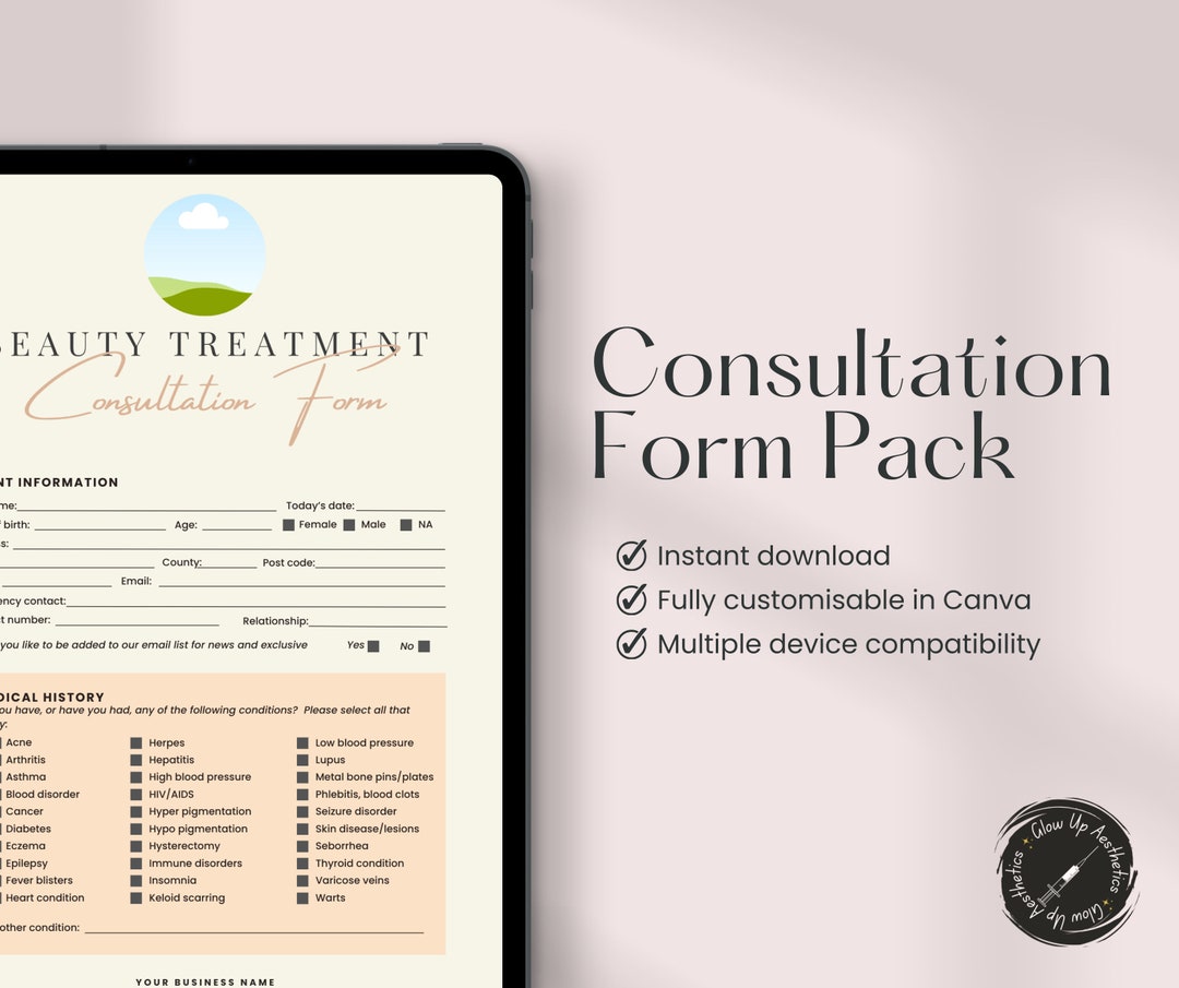 Beauty Treatment Form Bundle Pack, Consultation Forms, Medical History ...