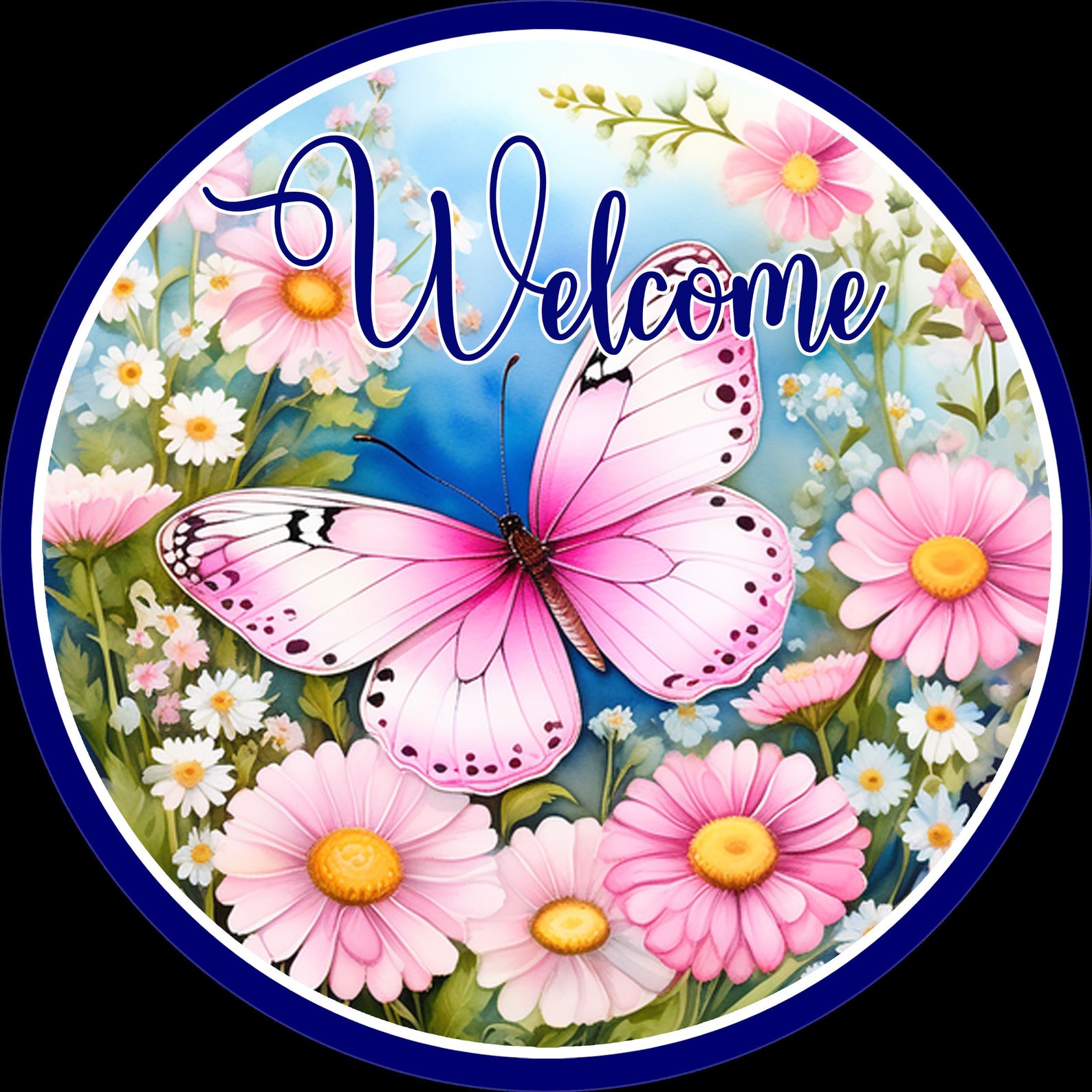 Welcome Butterfly Spring Flower Sign - Etsy