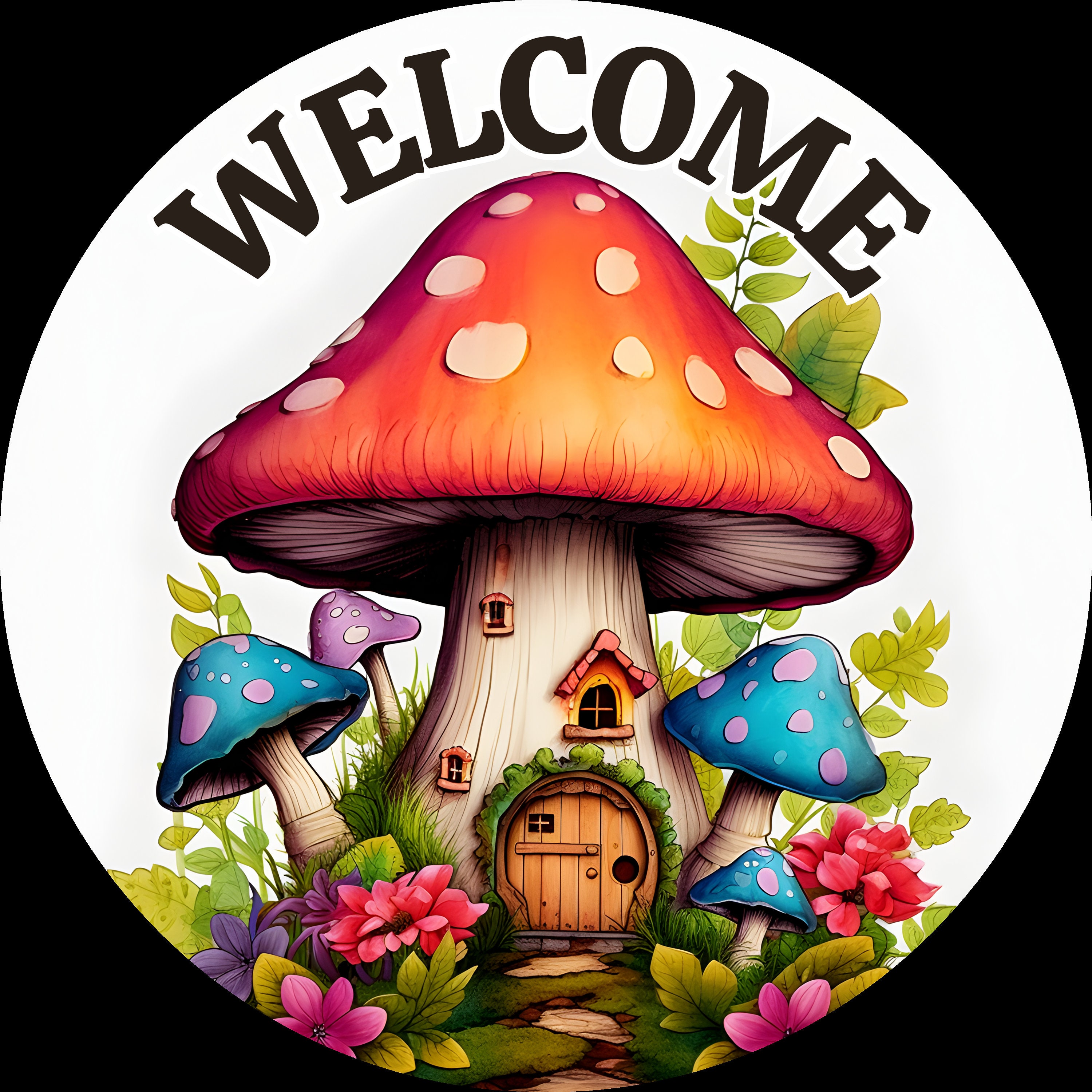Welcome Mushroom Wreath Attachment Sign - Etsy