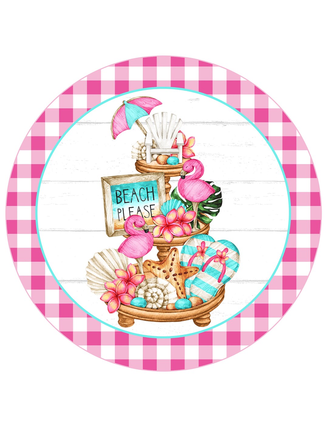 A Beach Themed Metal Sign Done in Pinks With a Tiered Tray - Etsy
