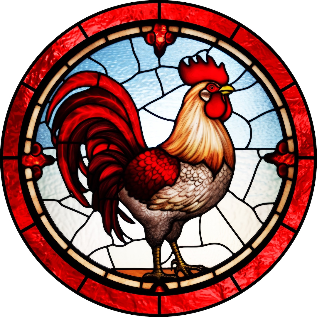 Red Rooster, Stained Glass Effect, Sign - Etsy