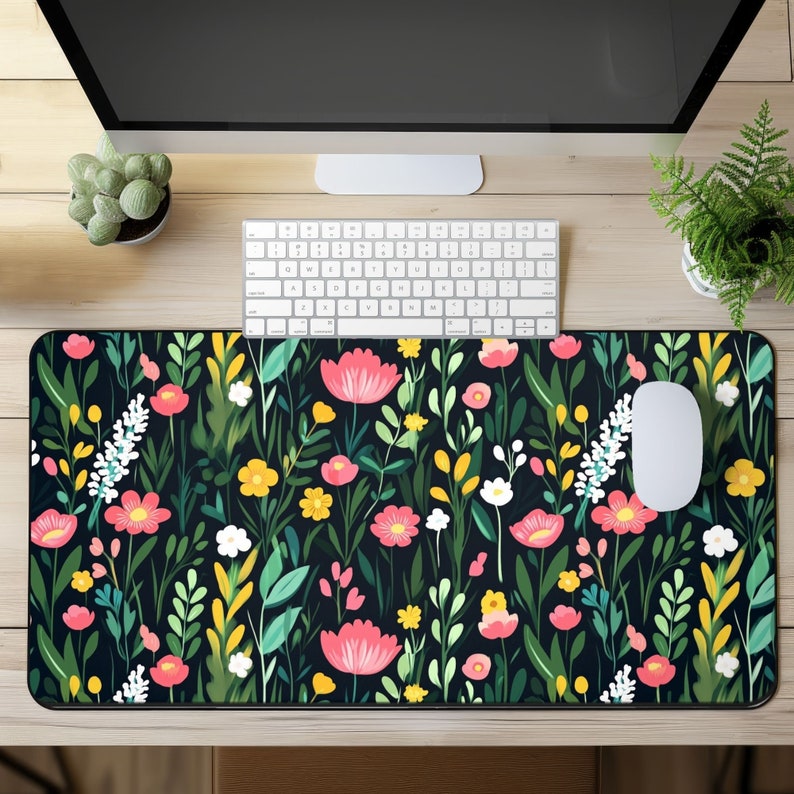 Pink Botanical Florals Cottagecore Desk Mat Floral Desk Pad Desk Pad ...