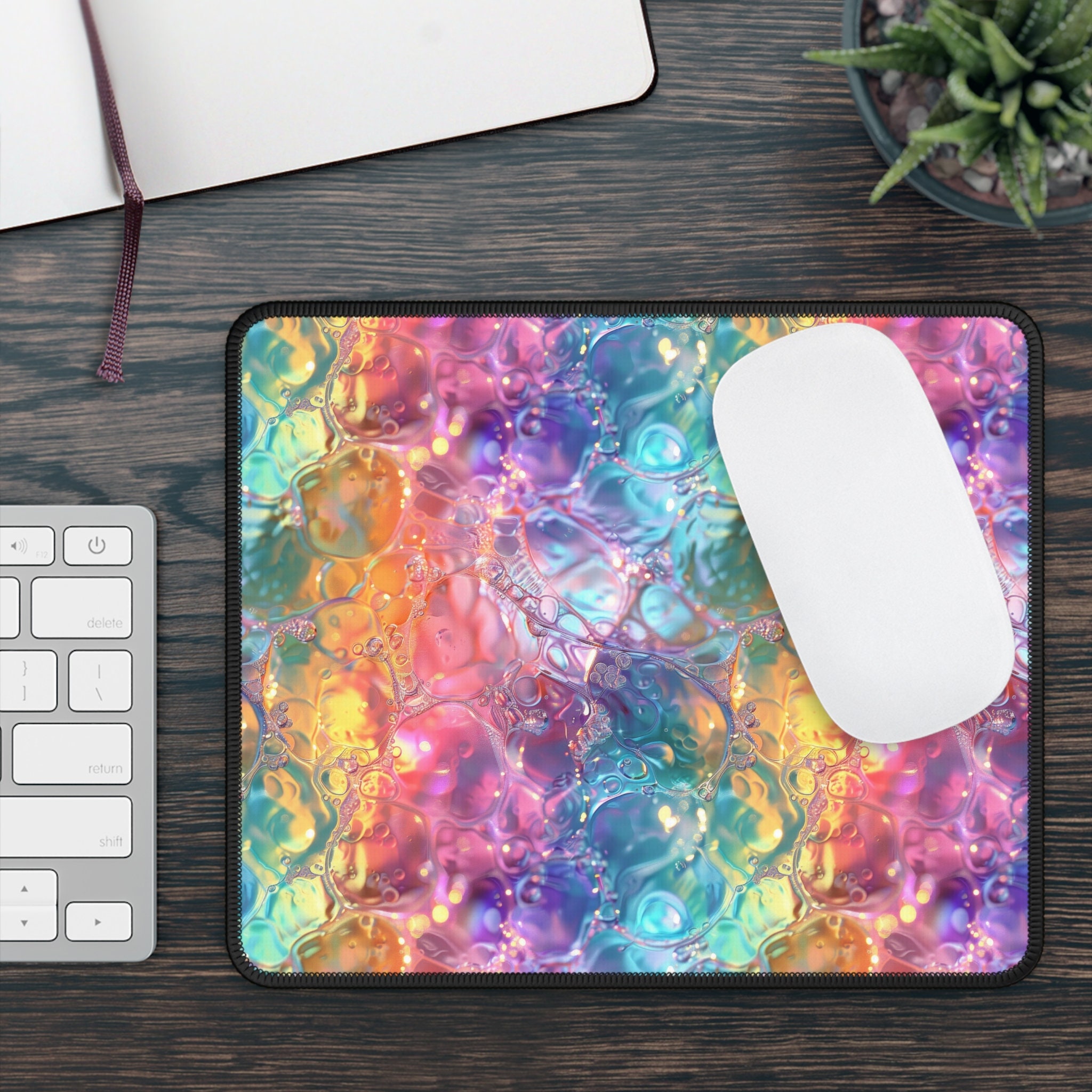 Neon Bubbles Desk Mat Realistic Bubbles Look Neon Desk Pad Cute Mouse ...
