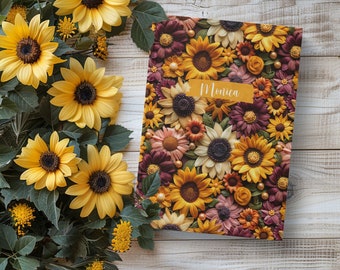 Custom Sunflower Journal, Personalized Floral Journal, Gift for ...