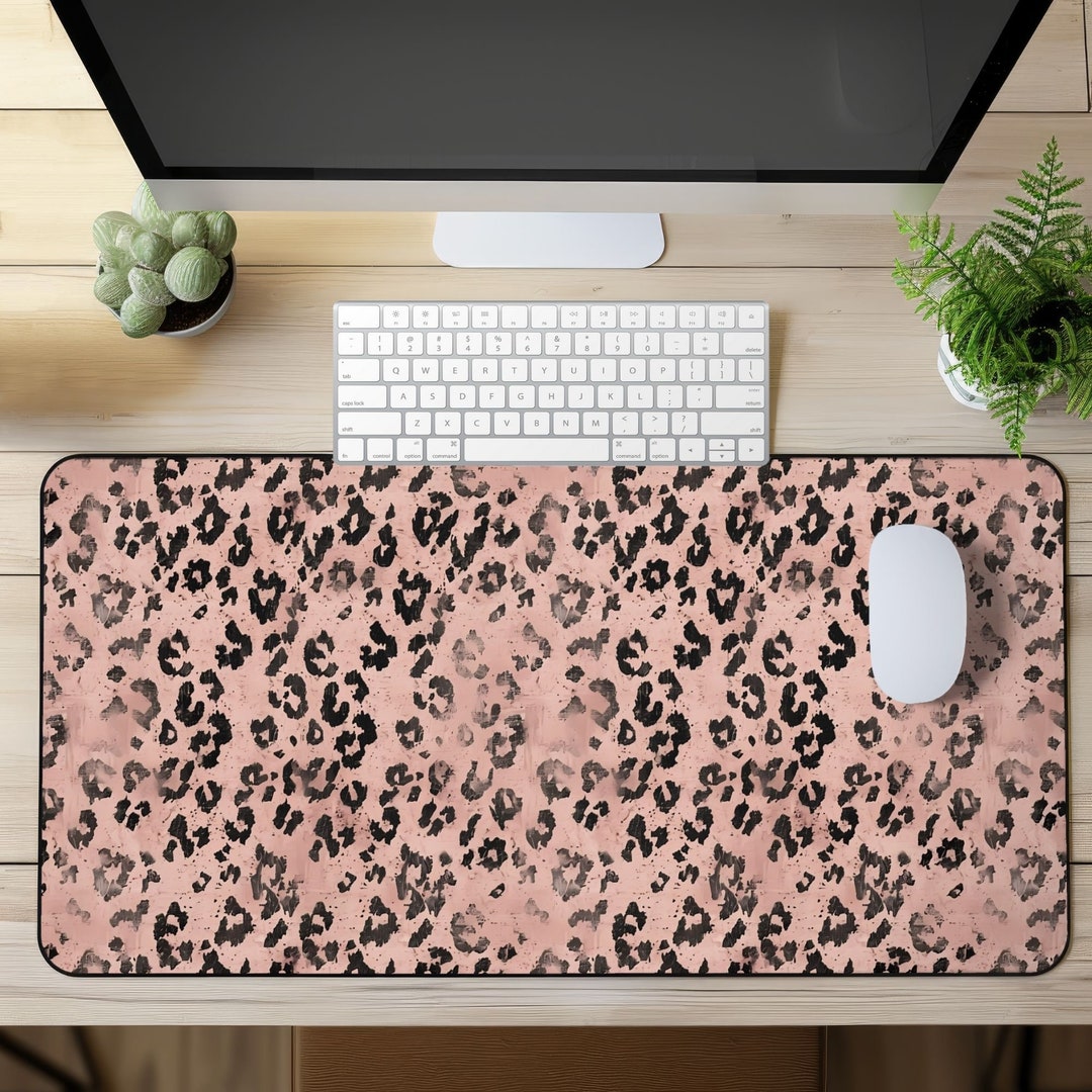 Leopard Print Desk Mat Cute Pink Leopard Desk Pad Floral Animal Print ...