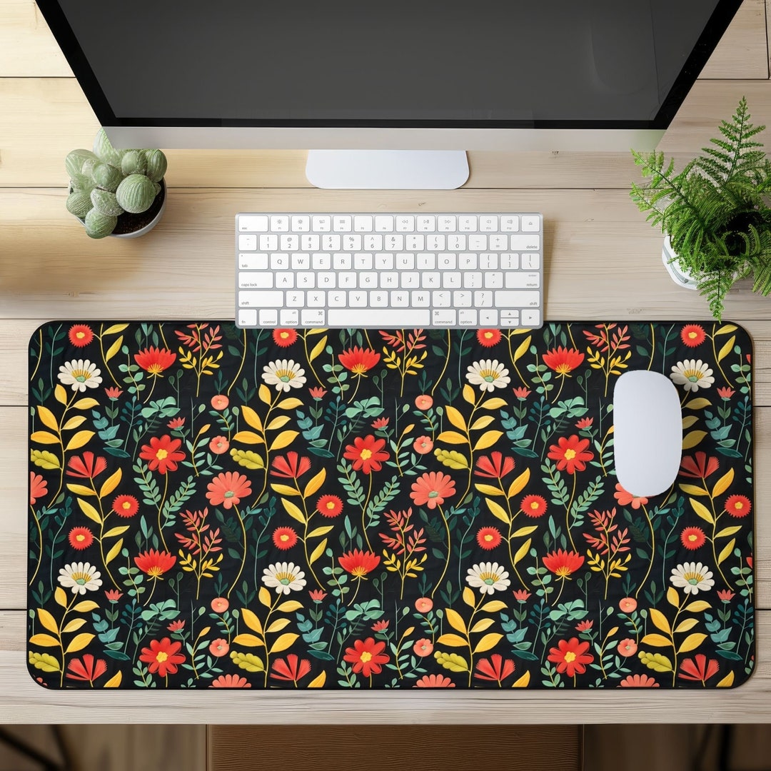 Floral Faux Embroidered Desk Mat Floral Desk Pad Desk Pad Floral Mouse ...