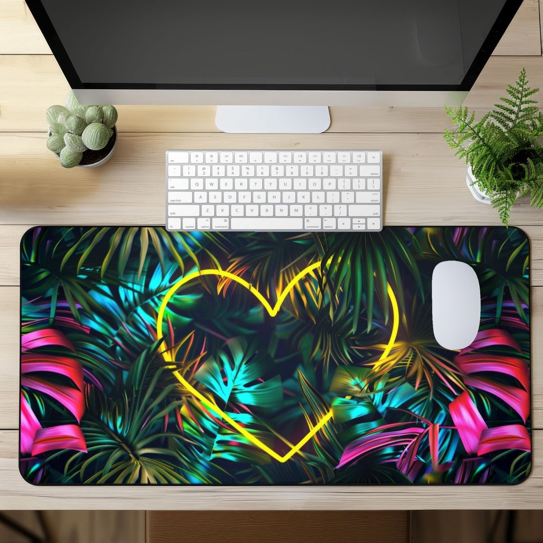 Neon Heart Desk Mat Cute Heart Desk Pad Neon Heart Mouse Pad Gaming ...
