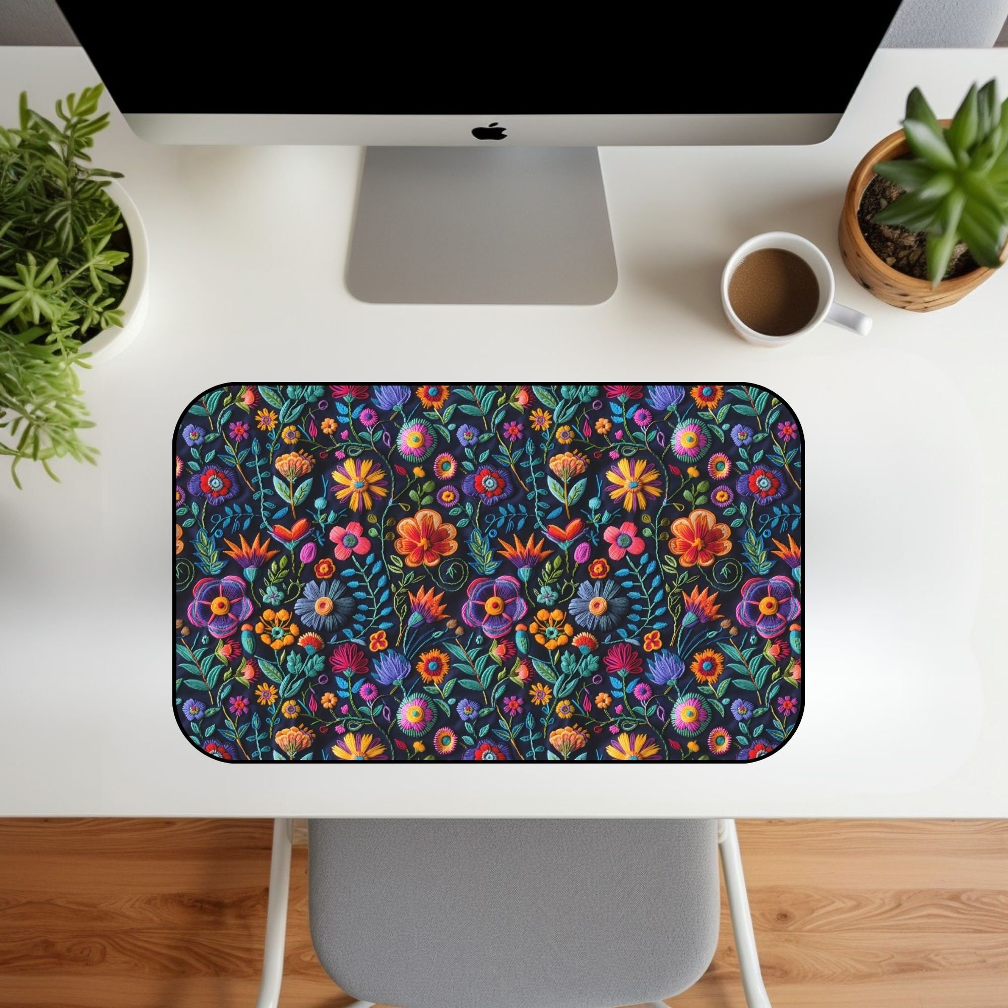 Mexican Floral Desk Mat Cute Mexican Floral Faux Embroidery Desk Pad ...