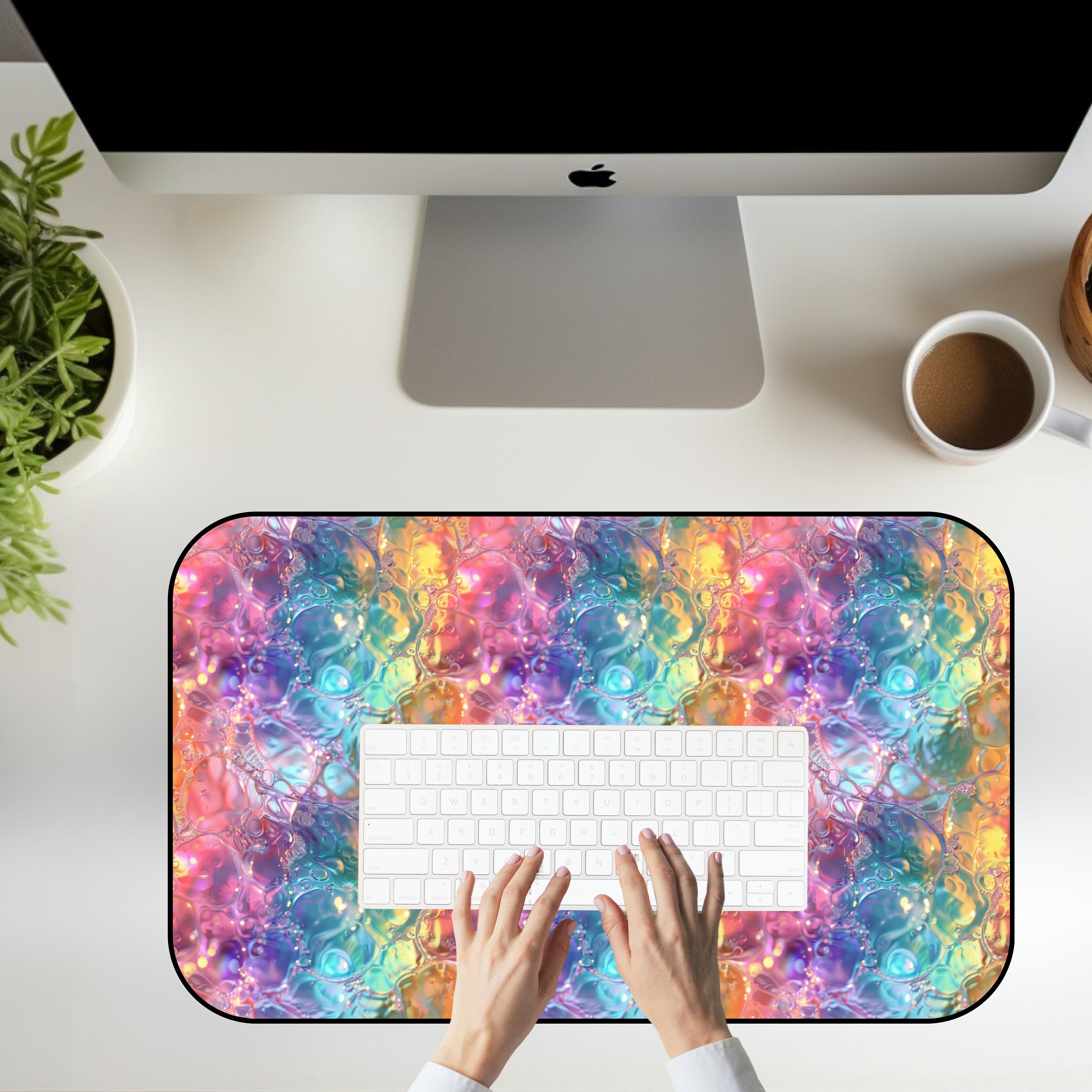 Neon Bubbles Desk Mat Realistic Bubbles Look Neon Desk Pad Cute Mouse ...