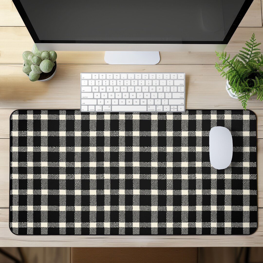 Cozy Checkered Desk Mat Black and White Desk Pad Modern Checkered Mouse ...