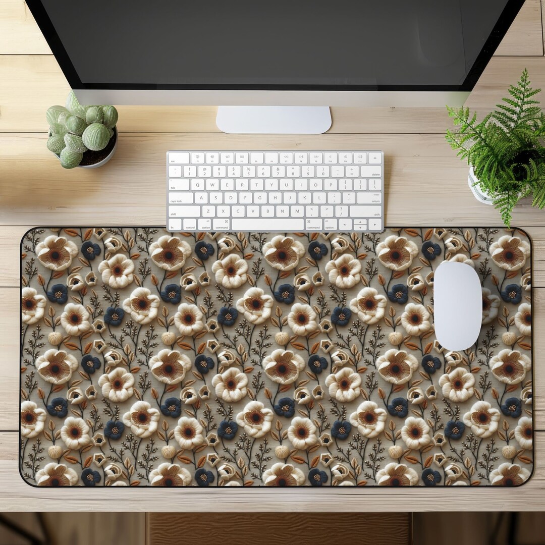 3D Floral Faux Embroidered Desk Mat Floral Desk Pad Desk Pad Floral ...