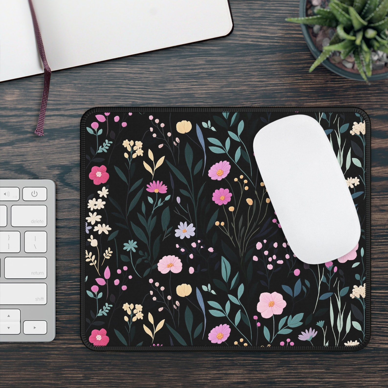 Botanical Florals Faux Embroidered Desk Mat Floral Desk Pad Desk Pad ...