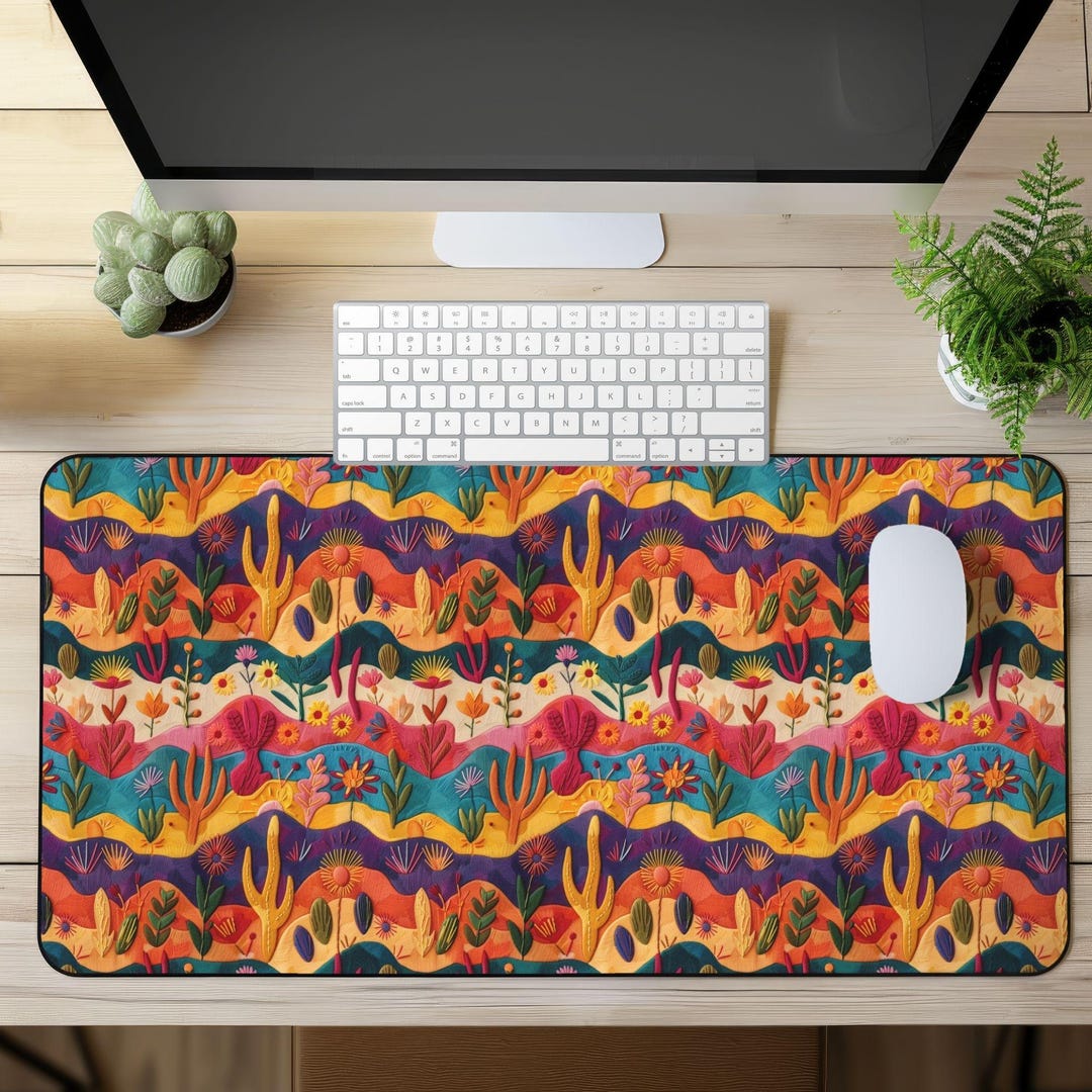Cactus Desert Desk Mat Cute Desert Cactus Desk Pad Desk Pad Customized ...
