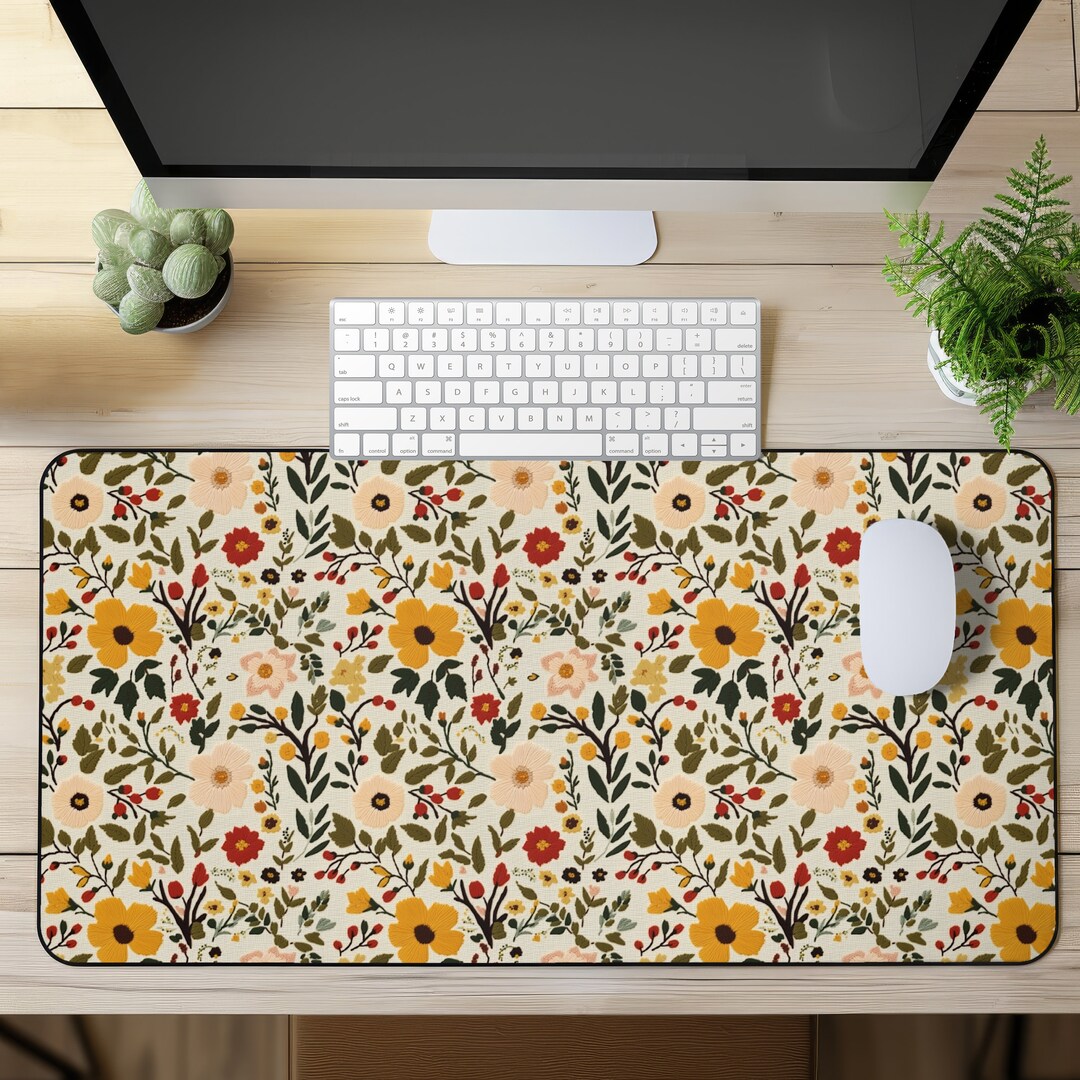 Boho Floral Desk Mat Faux Embroidered Floral Desk Pad Boho Floral Mouse ...