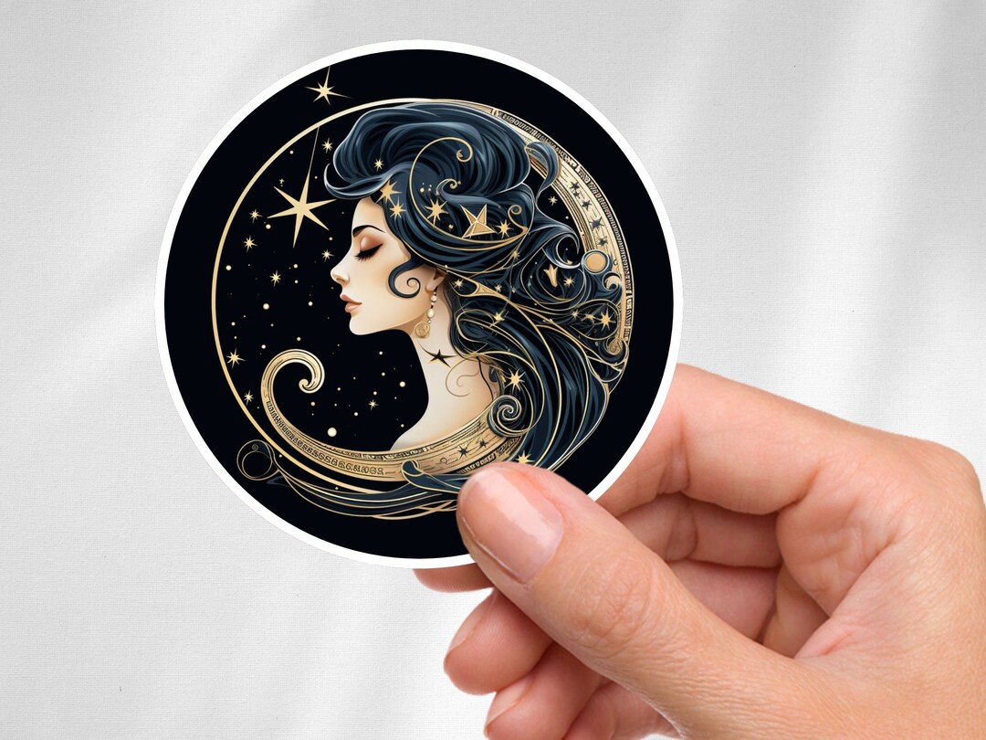 Celestial Moon Girl Vinyl Sticker Celestial Lady Moon Sticker Celestial ...