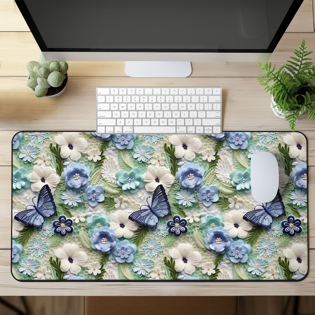 Butterfly Floral Desk Mat Cute 3D Butterfly Desk Pad Floral Butterfly ...