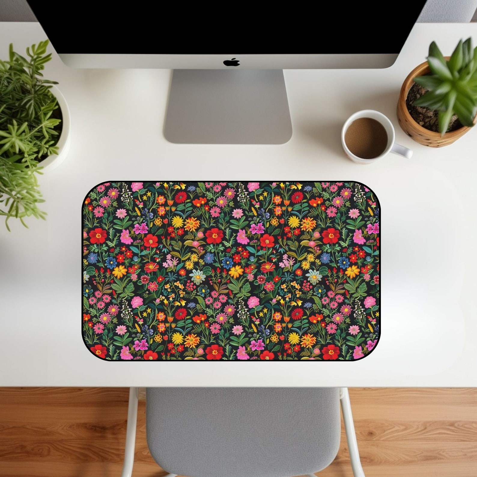 Wildflower Faux Embroidered Desk Mat Floral Desk Pad Desk Pad ...