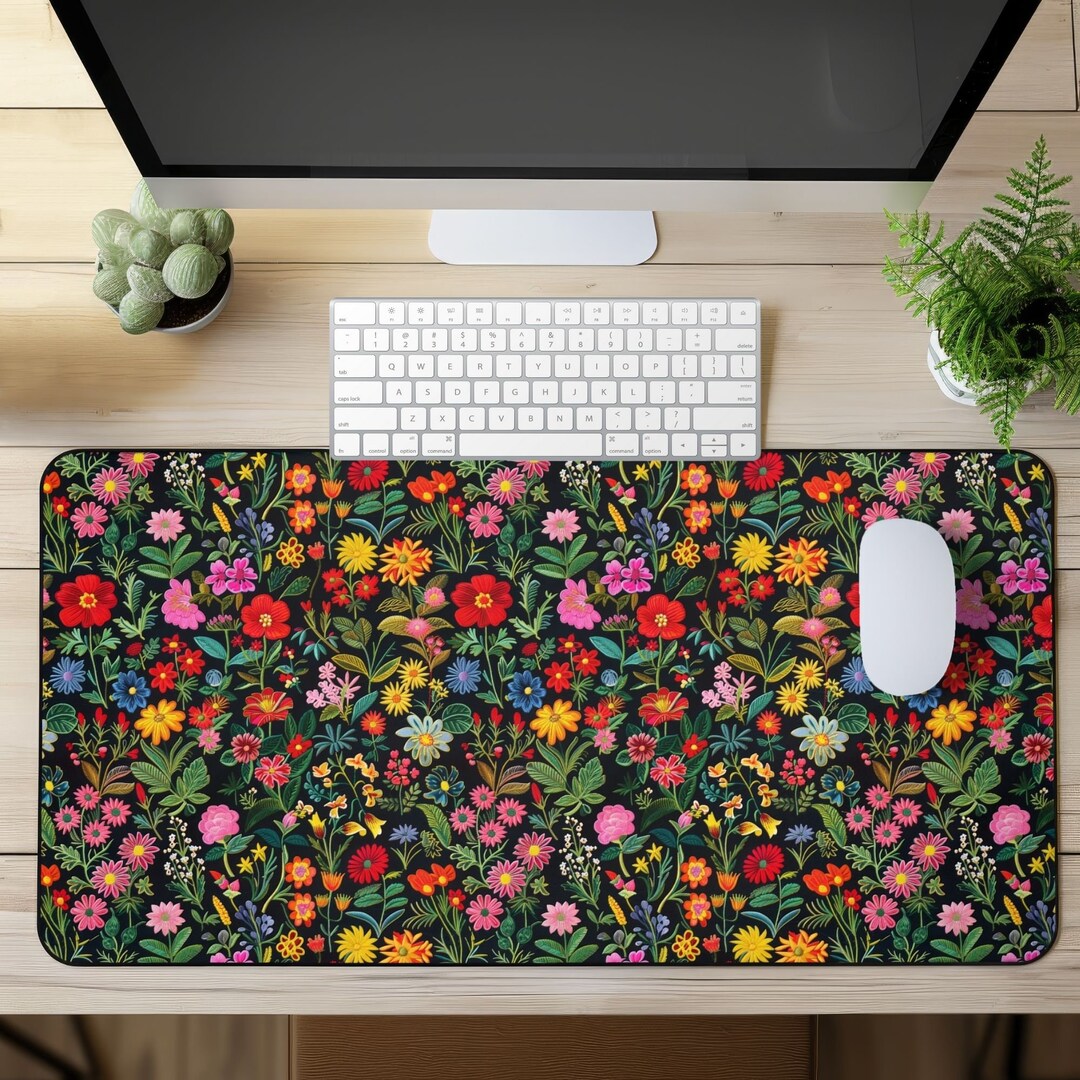 Wildflower Faux Embroidered Desk Mat Floral Desk Pad Desk Pad ...