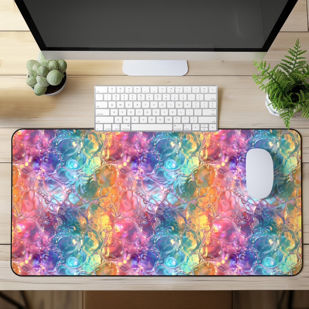 Neon Bubbles Desk Mat Realistic Bubbles Look Neon Desk Pad Cute Mouse ...
