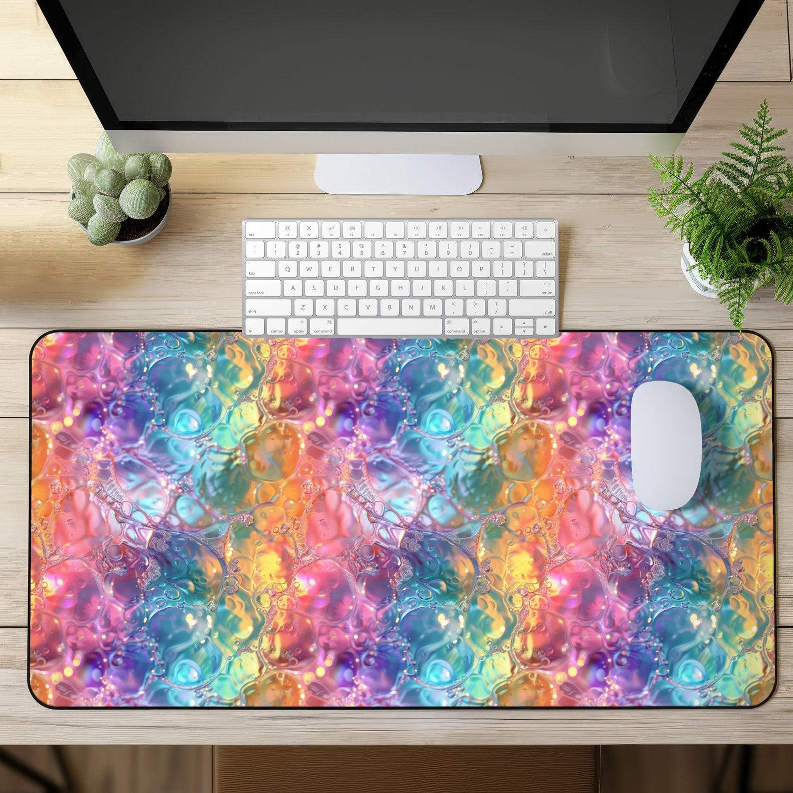 Neon Bubbles Desk Mat Realistic Bubbles Look Neon Desk Pad Cute Mouse ...